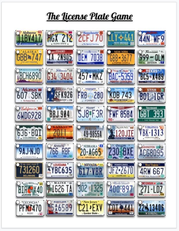 License Plate Game Road Trip List Printable - Etsy