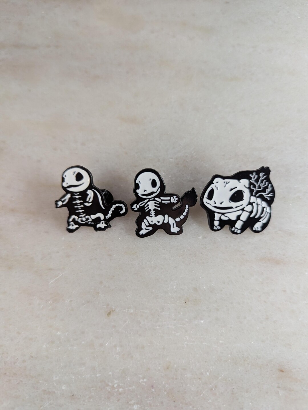 Bulbasaur, Charmander, Squirtle Skeleton Enamel Pin - Pokemon-inspired ...