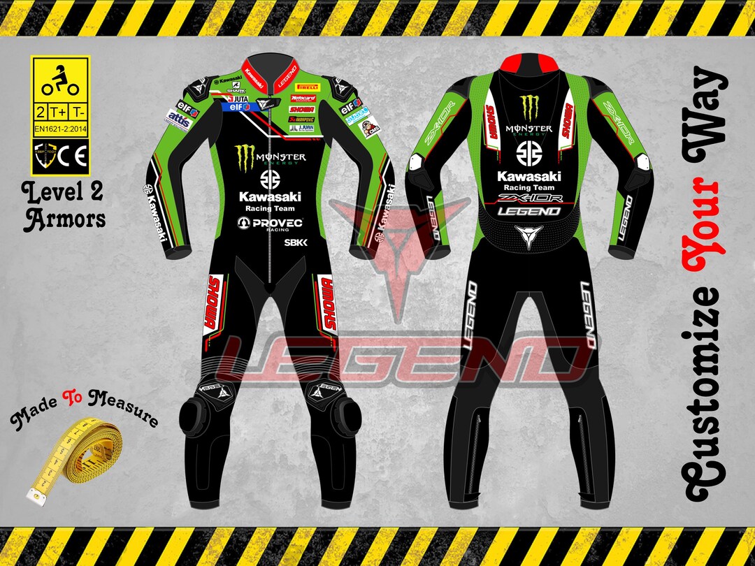 Custom Motorcycle Leather Suit Kawasaki Tailor Made 1-piece or 2-piece ...