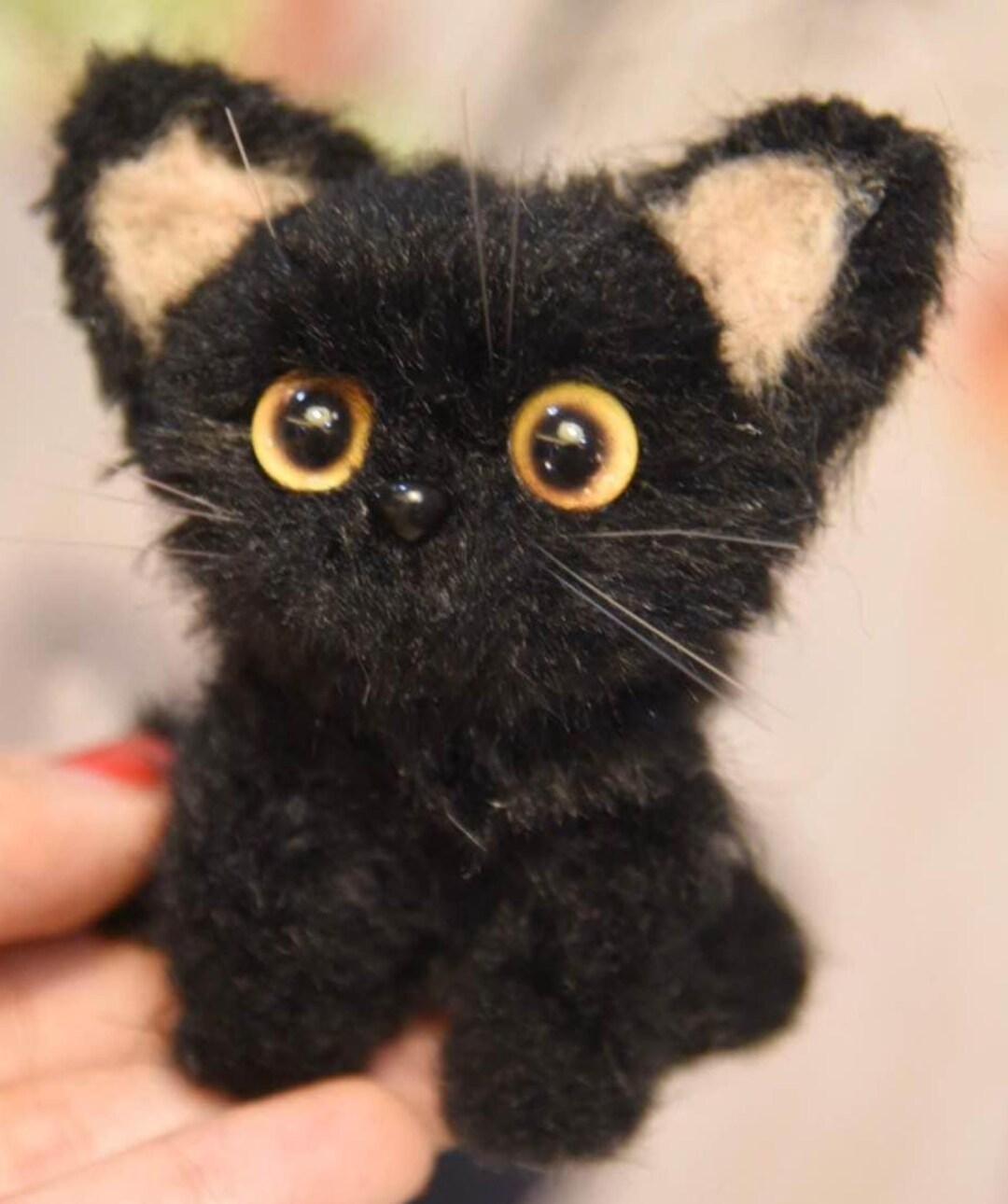 Black Devon Rex Cat Plush Toy - Handmade Poseable Kitten Doll, Bendy ...