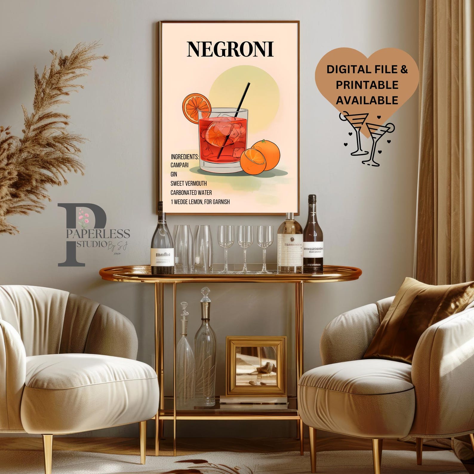 Negroni Print, Bar Cart Decor, Cocktail Menu, Signature Drink Sign ...