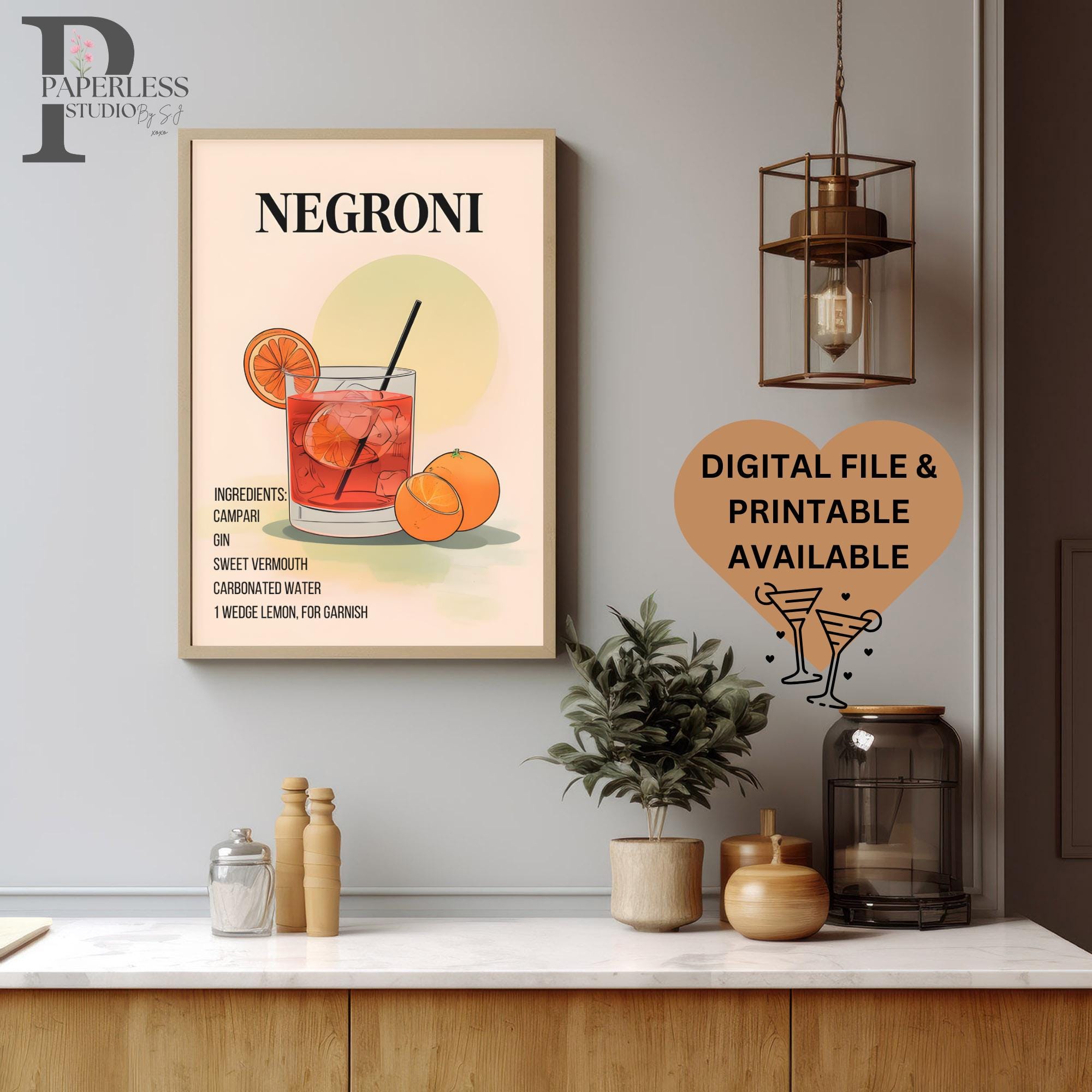 Negroni Print, Bar Cart Decor, Cocktail Menu, Signature Drink Sign ...