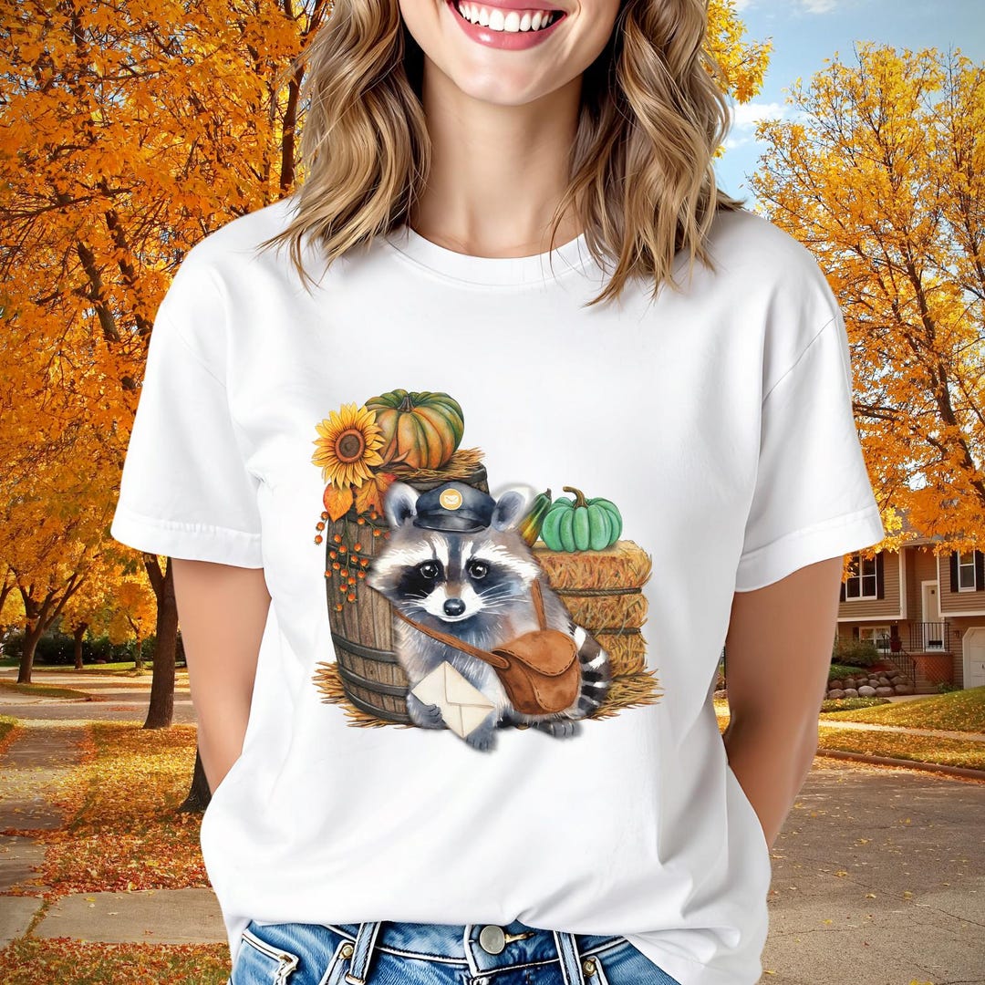 Autumn Mail Carrier T-shirt // Raccoon Watercolor USPS Tee - Etsy