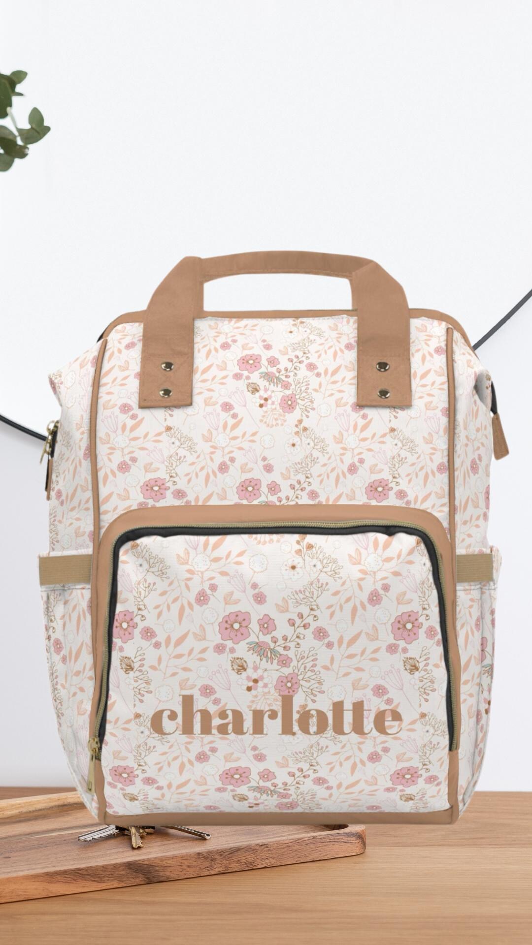 Personalized Diaper Back Backpack , Floral Patterned Multi Functional ...