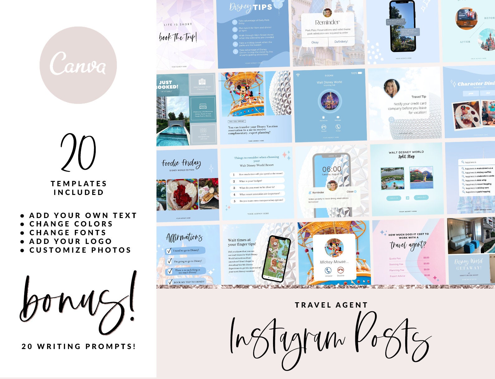 Travel Agent Instagram Post Templates Canva Social Media - Etsy
