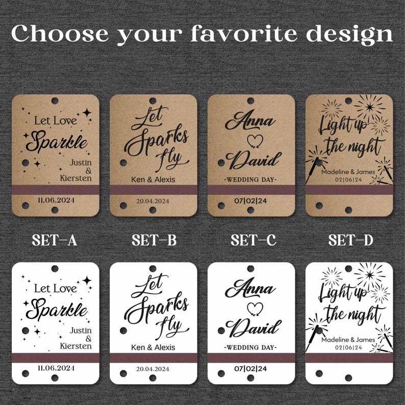 Personalized Sparkler Tags, for Wedding Birthday Party Anniversarie ...