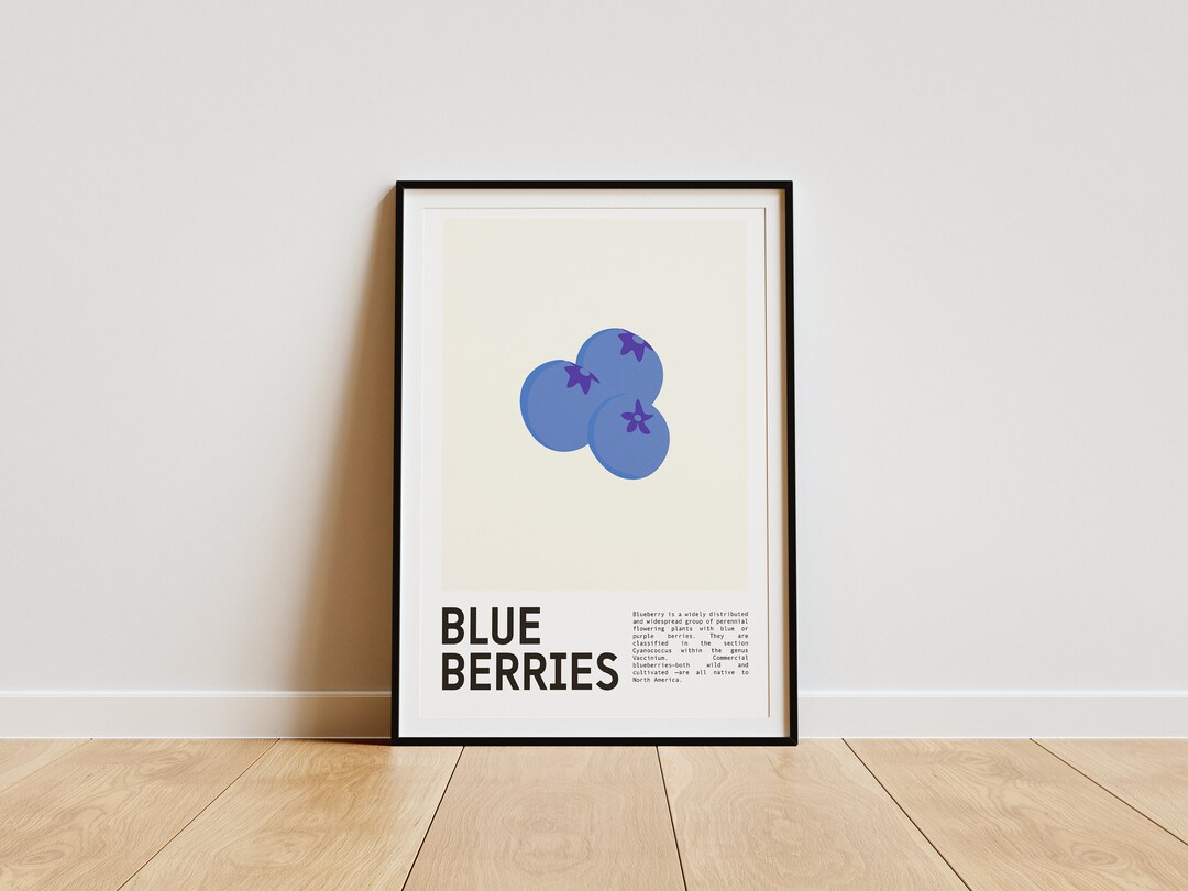 Retro Blueberry - Boho Digital Art Print for Home, Kitchen and Office ...