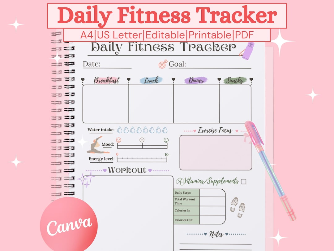 Printable Editable Fillable Daily Fitness Tracker⎪workout Log & Meal ...
