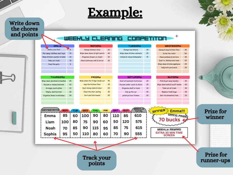 Editable Cleaning Competition Chart: Sibling Chore Planner (digital ...
