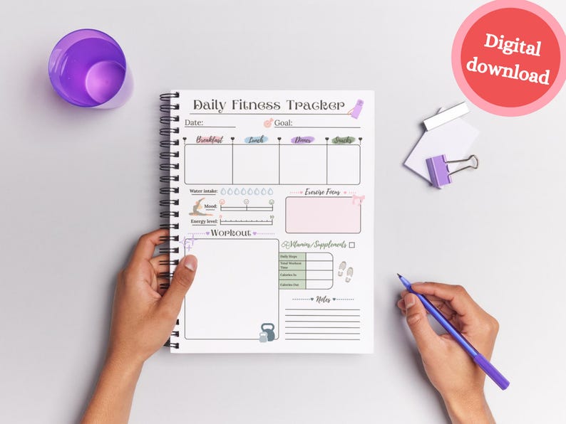 Printable Editable Fillable Daily Fitness Tracker⎪workout Log & Meal ...