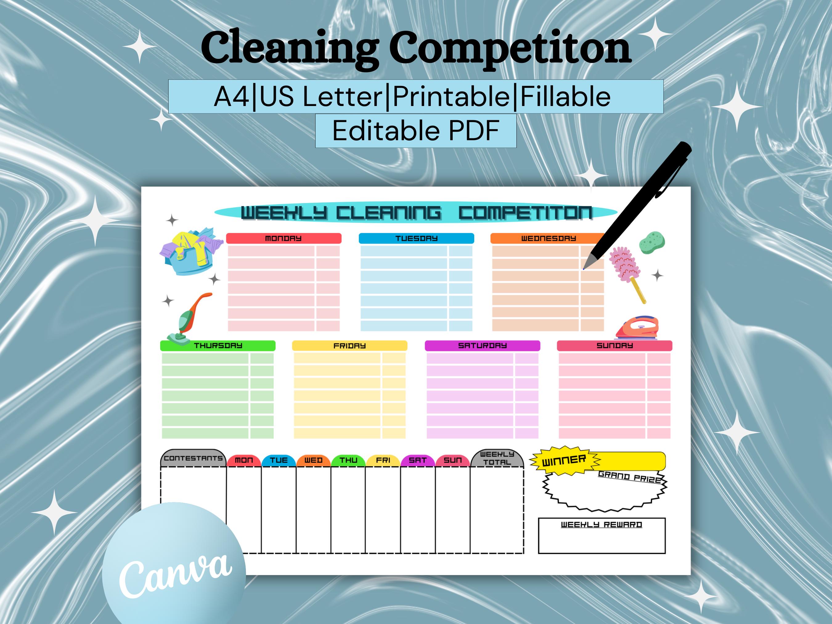 Editable Cleaning Competition Chart: Sibling Chore Planner (digital ...