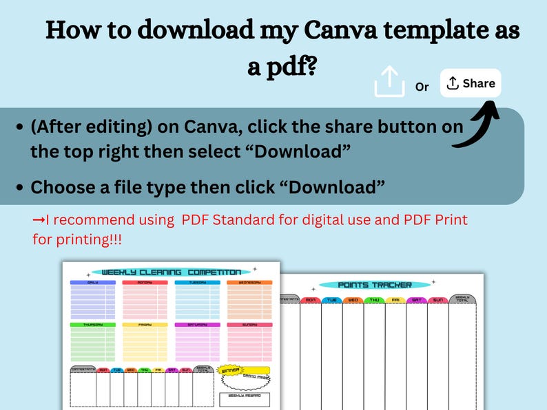 Editable Cleaning Competition Chart: Sibling Chore Planner (digital ...