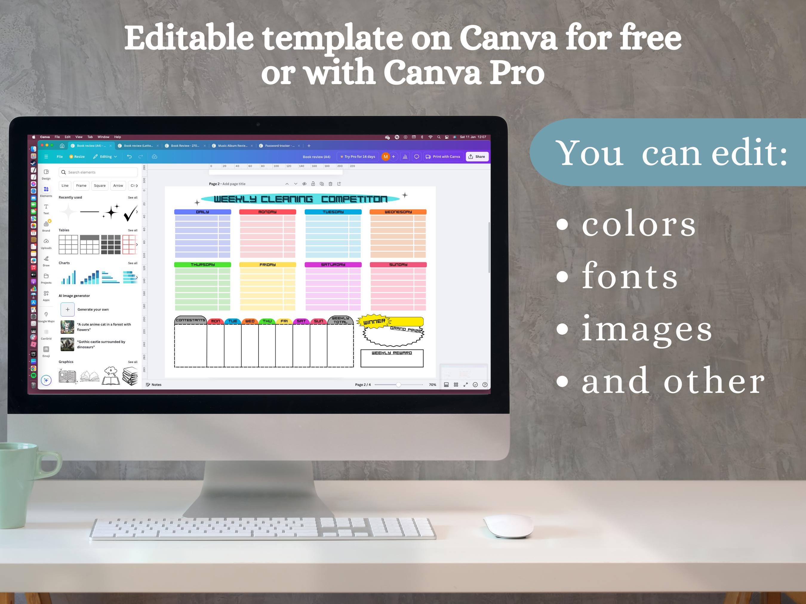 Editable Cleaning Competition Chart: Sibling Chore Planner (digital ...