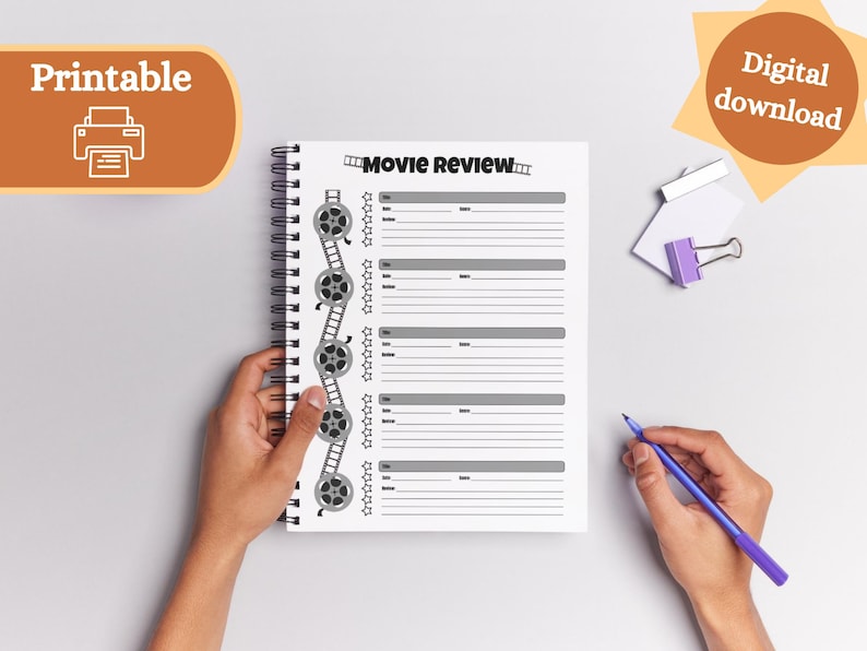 Movie Review Tracker, Printable & Fillable PDF, Canva Template - Etsy ...