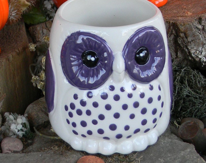 Ceramic OWL Mug Cup - Coffee Tea or Decoration - Kitchen Vessel Purple ...