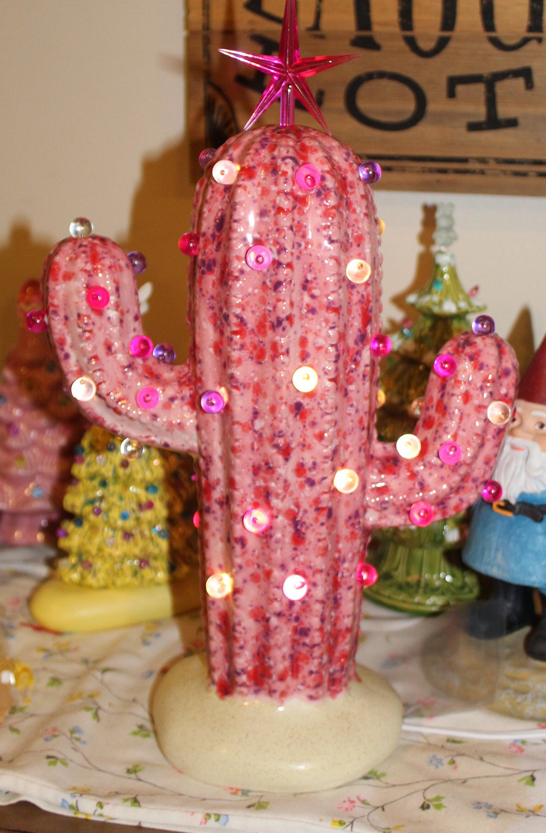 Lighted Cactus Ceramic Cactus Pin Purple Crystal Christmas Tree Ceramic ...