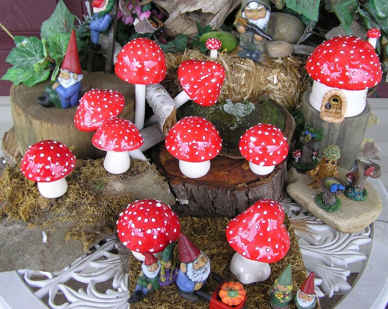 Ceramic Mushroom Statues Hand Crafted Pottery Fungi Glazed Fabalout ...