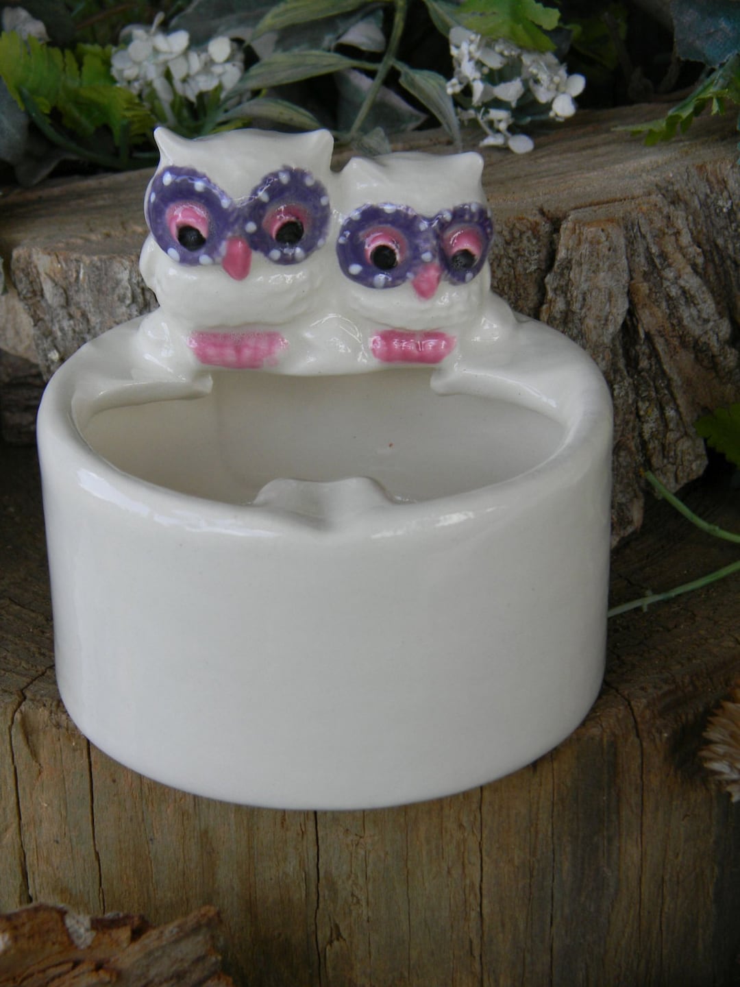 Owl Ash Tray 2 Owls on a Log - Ash Tray or Change Holder - Ceramic ...