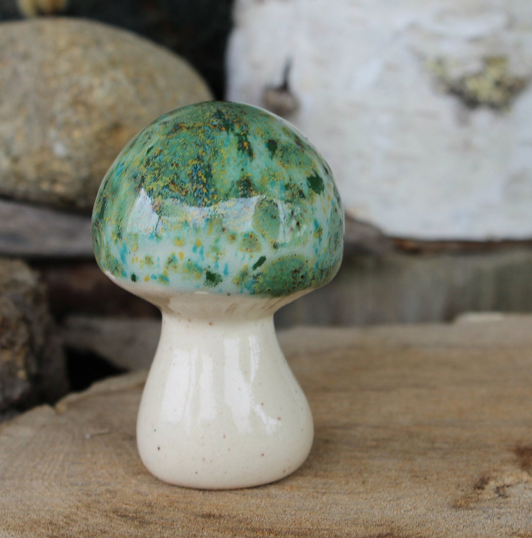 Ceramic MUSHROOM Statue Fairy or Gnome Garden Green Crystal Blend ...