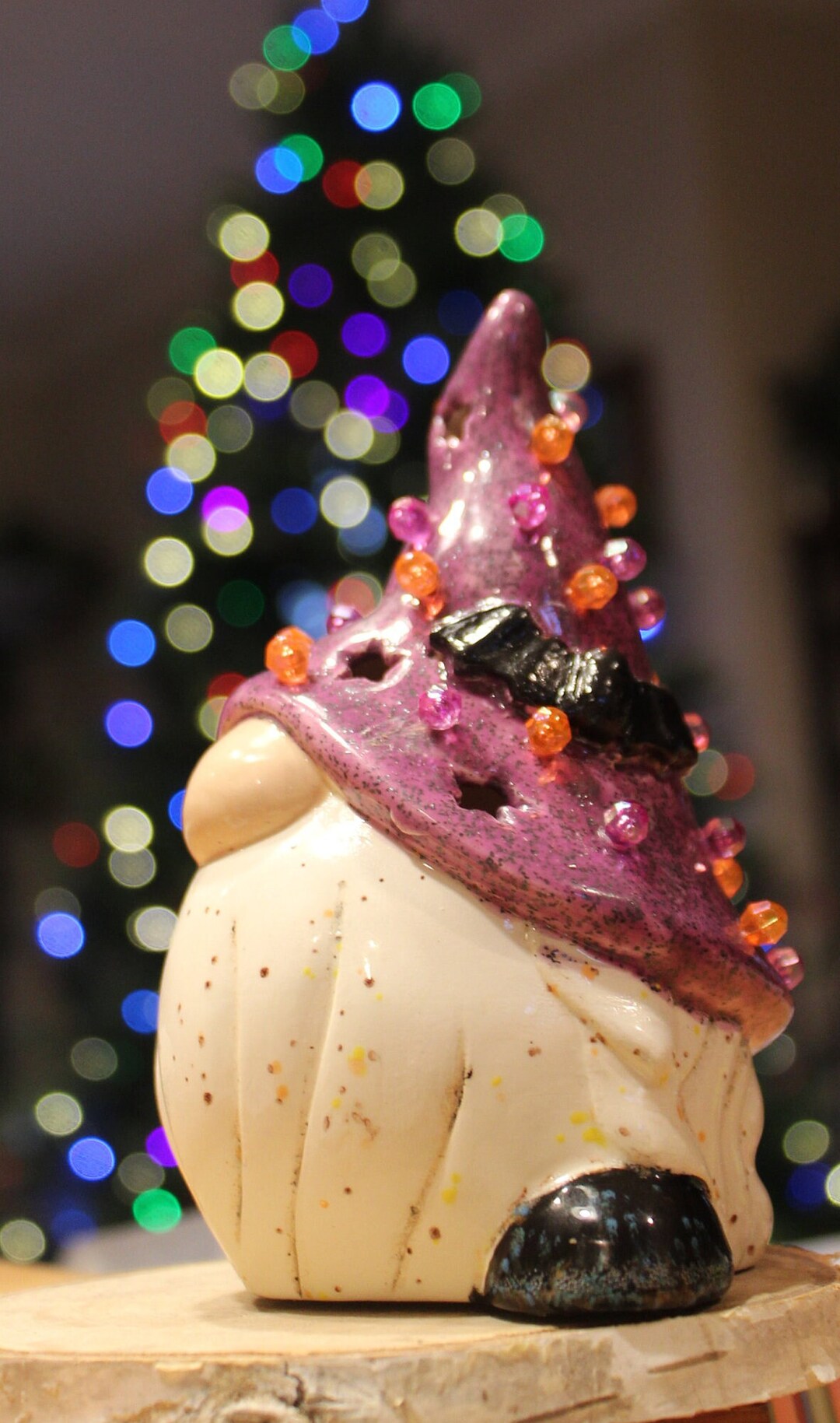 Gnome Ceramic Gnome Hand Painted Pottery Glazed Halloween Bats and ...