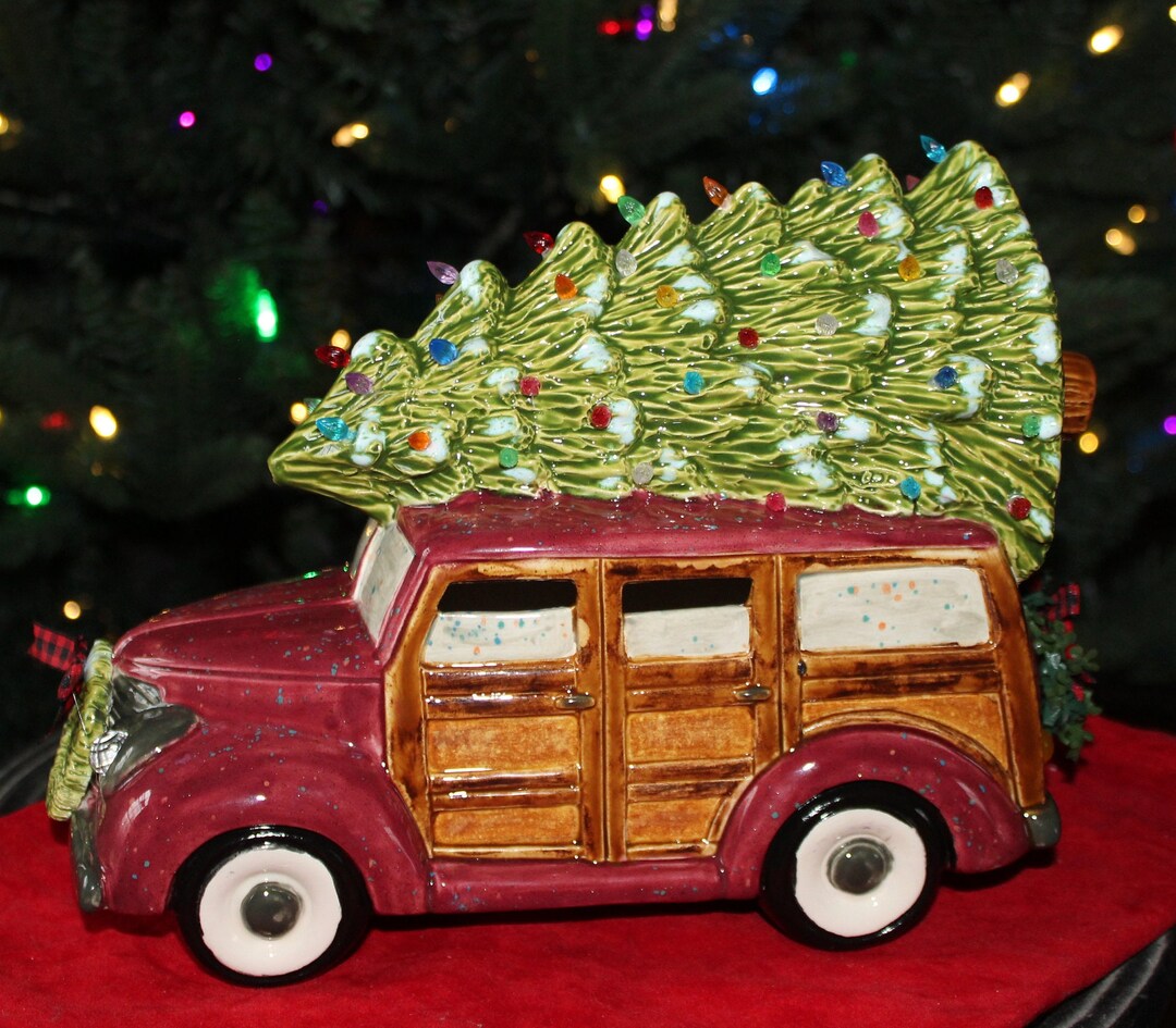 Woody Wagon Christmas Tree Lighted Ceramic Farmhouse Farm Decor OOAK - Etsy
