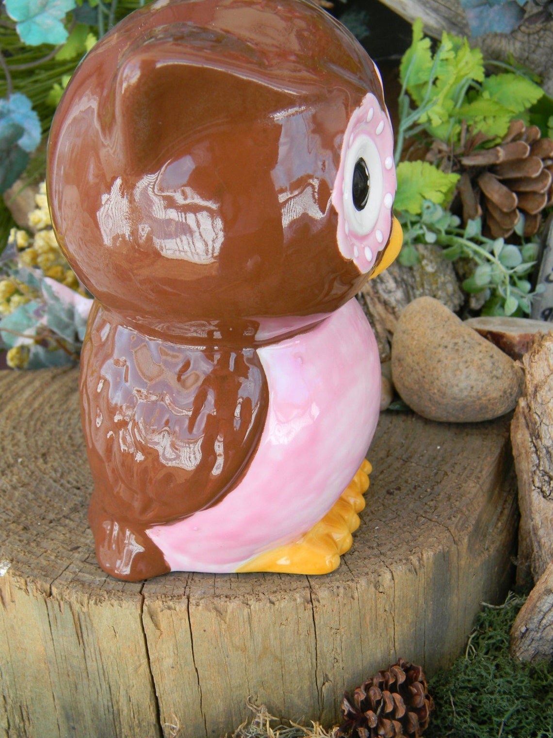 Ceramic OWL Bank Brown and Pink Retro Modern Ceramic Owl Bank - Etsy