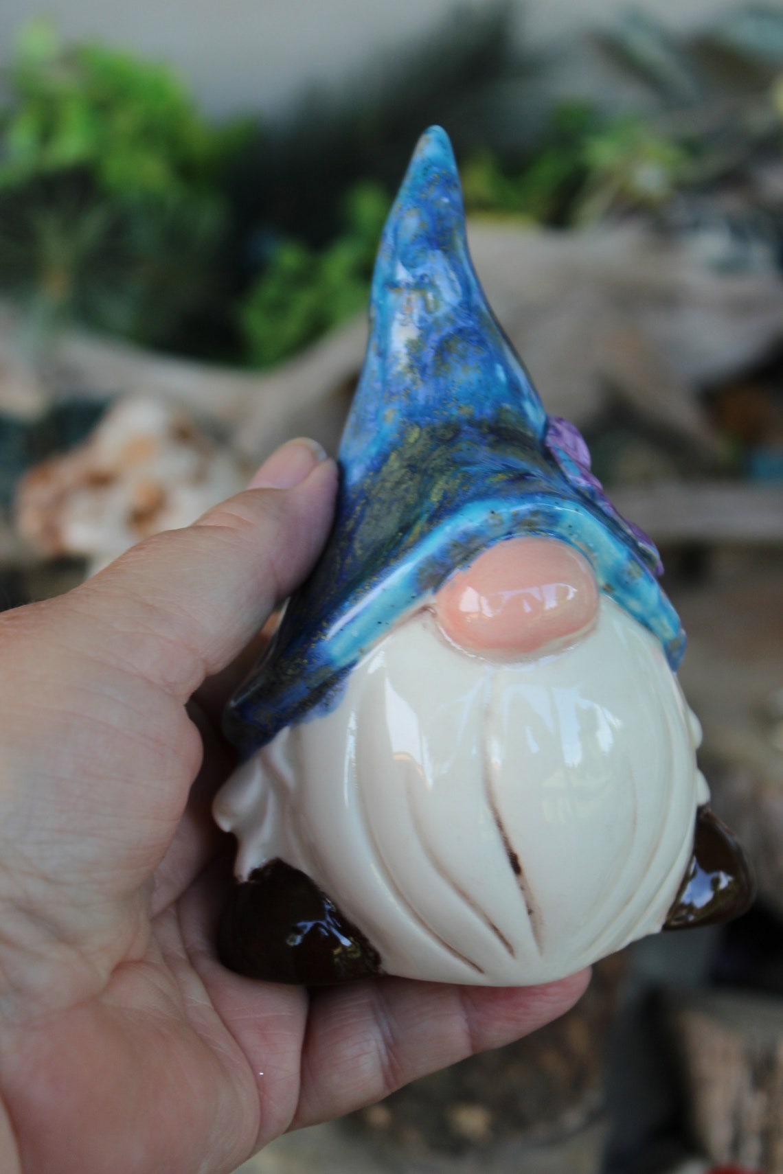 Gnome Ceramic Gnome Hand Painted Pottery Glazed Crystal | Etsy