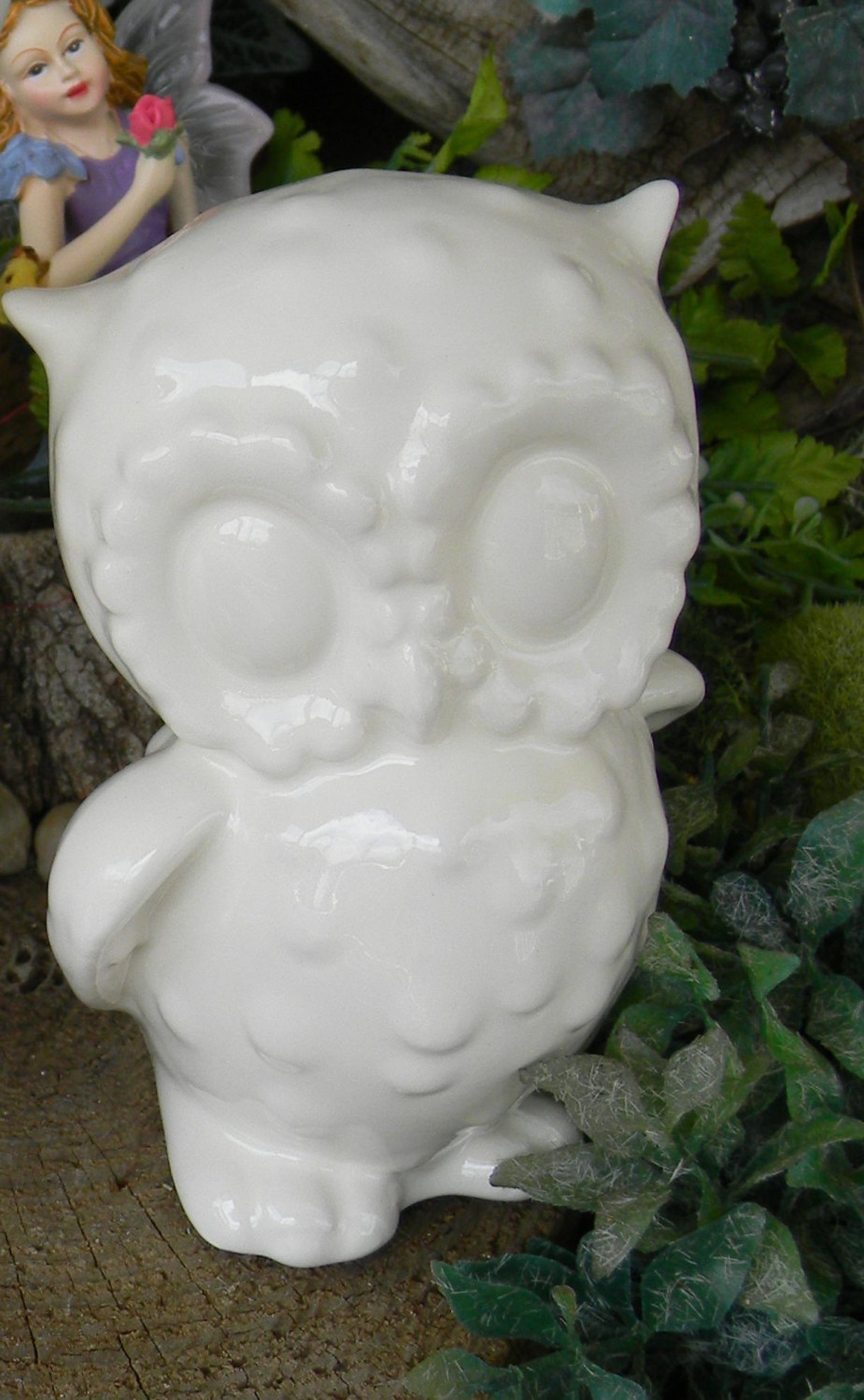 White Ceramic Owl Statue Vintage Design Hoots for the - Etsy