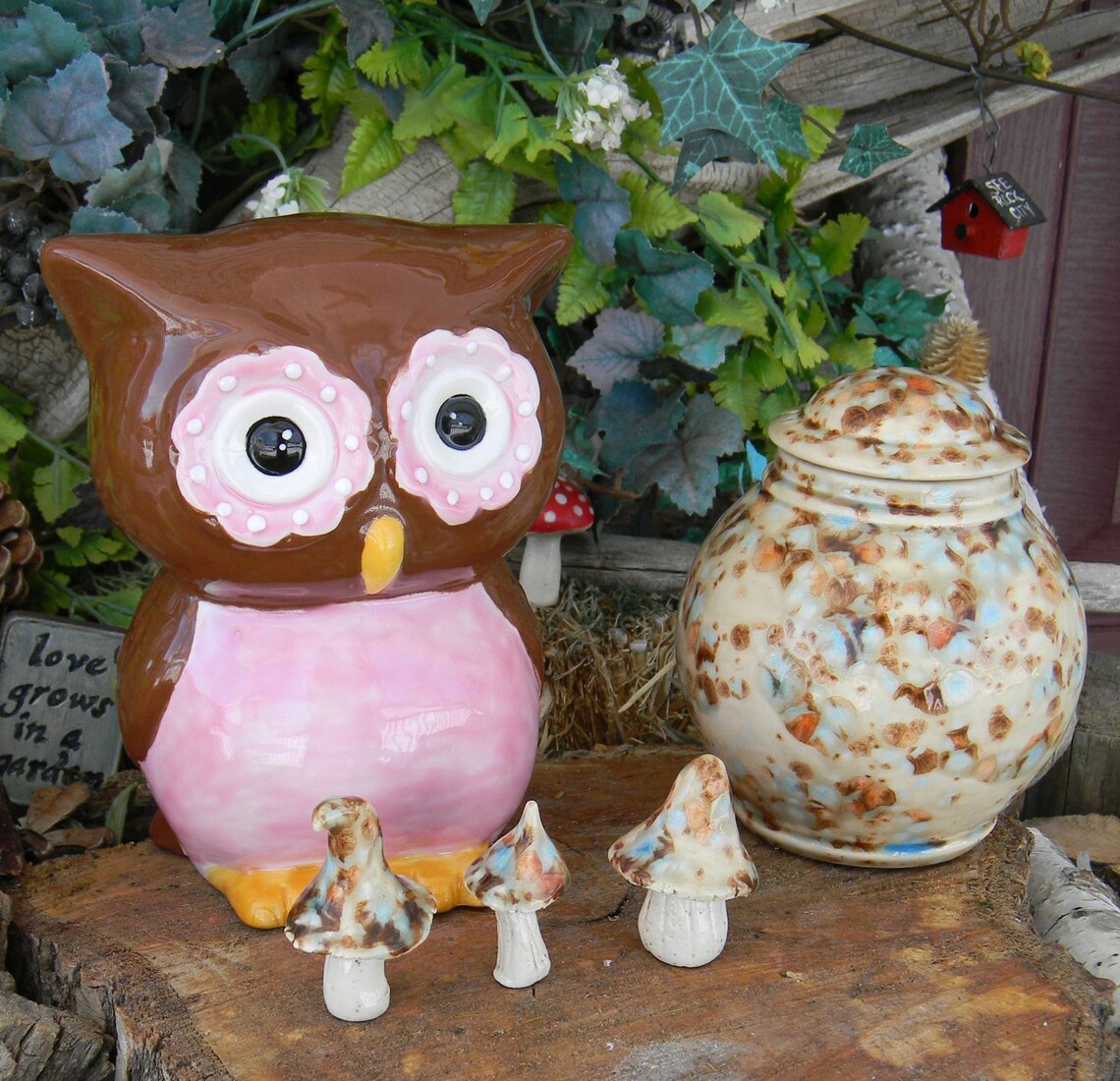 Ceramic OWL Bank Brown and Pink Retro Modern Ceramic Owl Bank Vintage ...