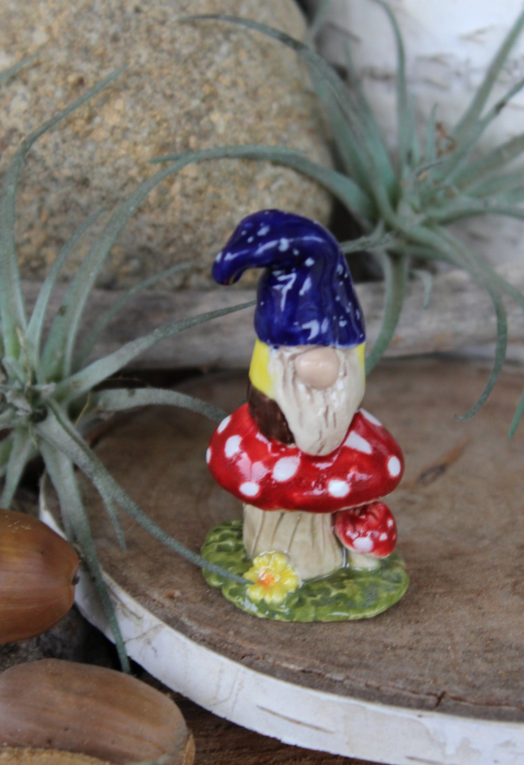 Garden Gnome Terrarium Miniature Gnome on a Mushroom Ceramic Garden ...