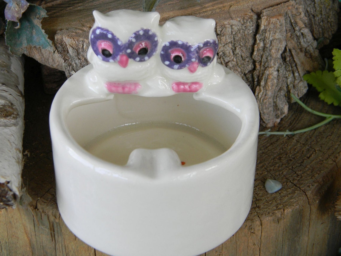 Owl Ash Tray 2 Owls on a Log - Ash Tray or Change Holder - Ceramic ...