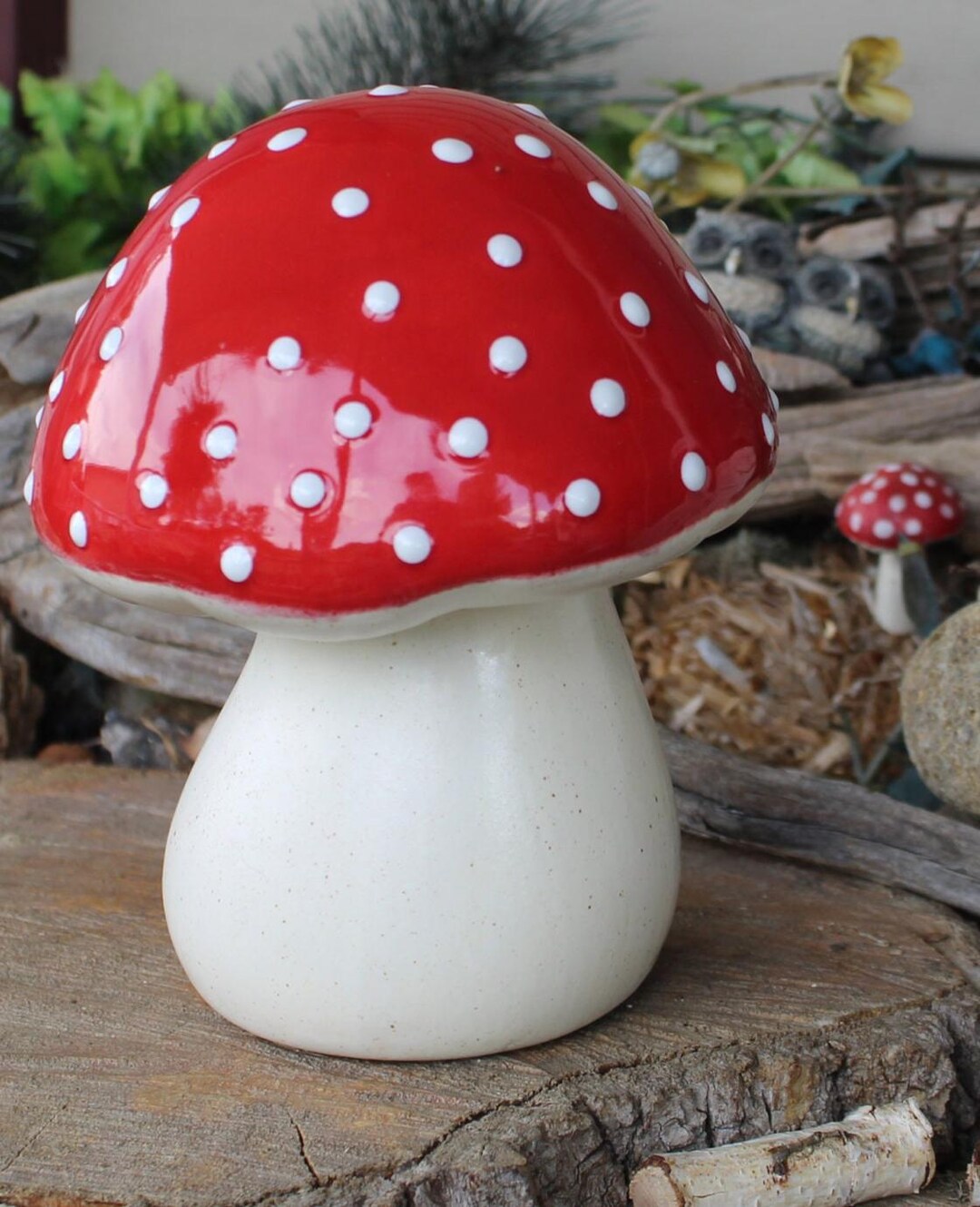 Fairy Garden AMANITA Fly MUSHROOM Statue - Yard and Outside Garden Safe ...