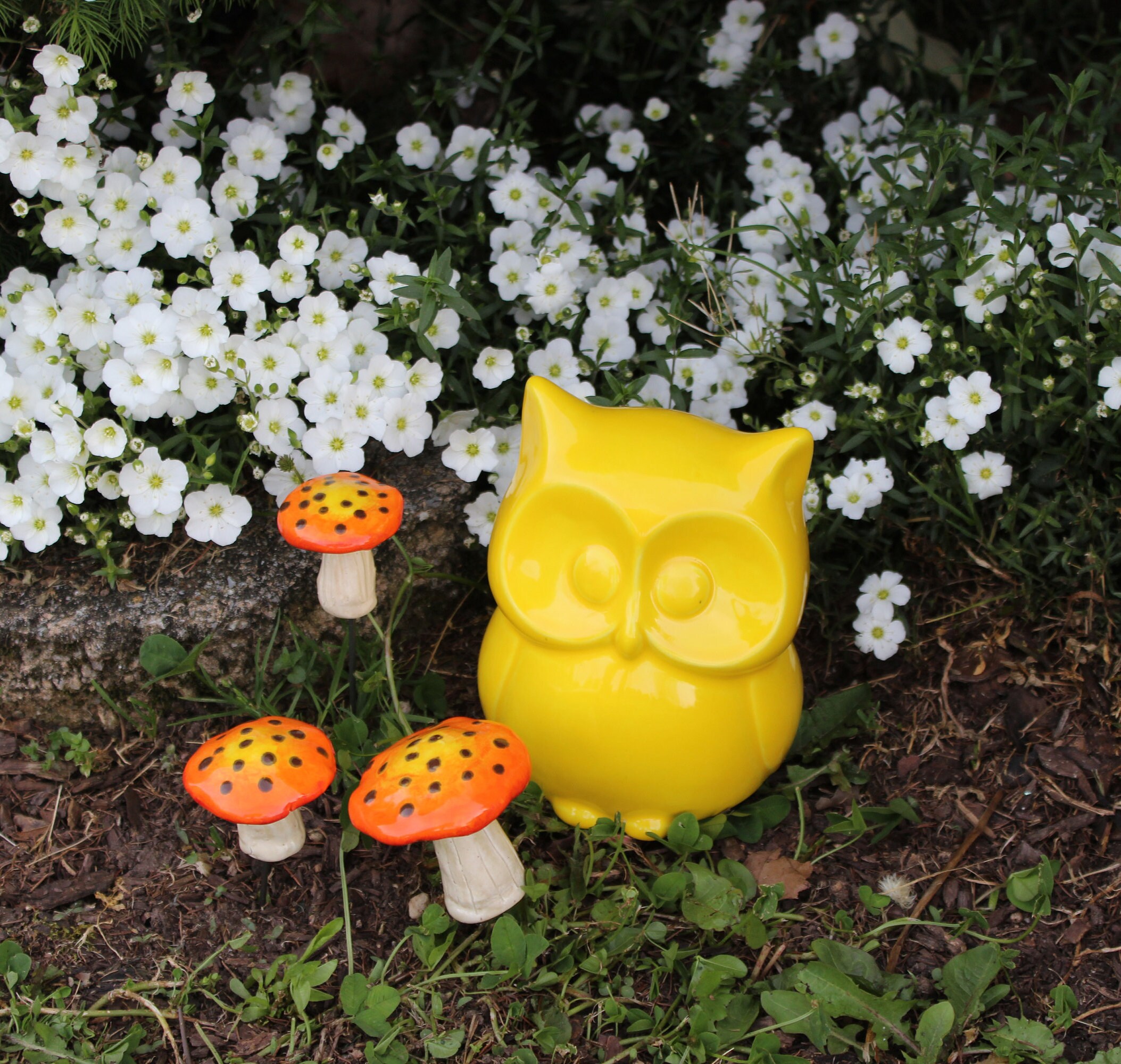Ceramic Owl Garden Statue in sun fruit yellow Baby Owl | Etsy
