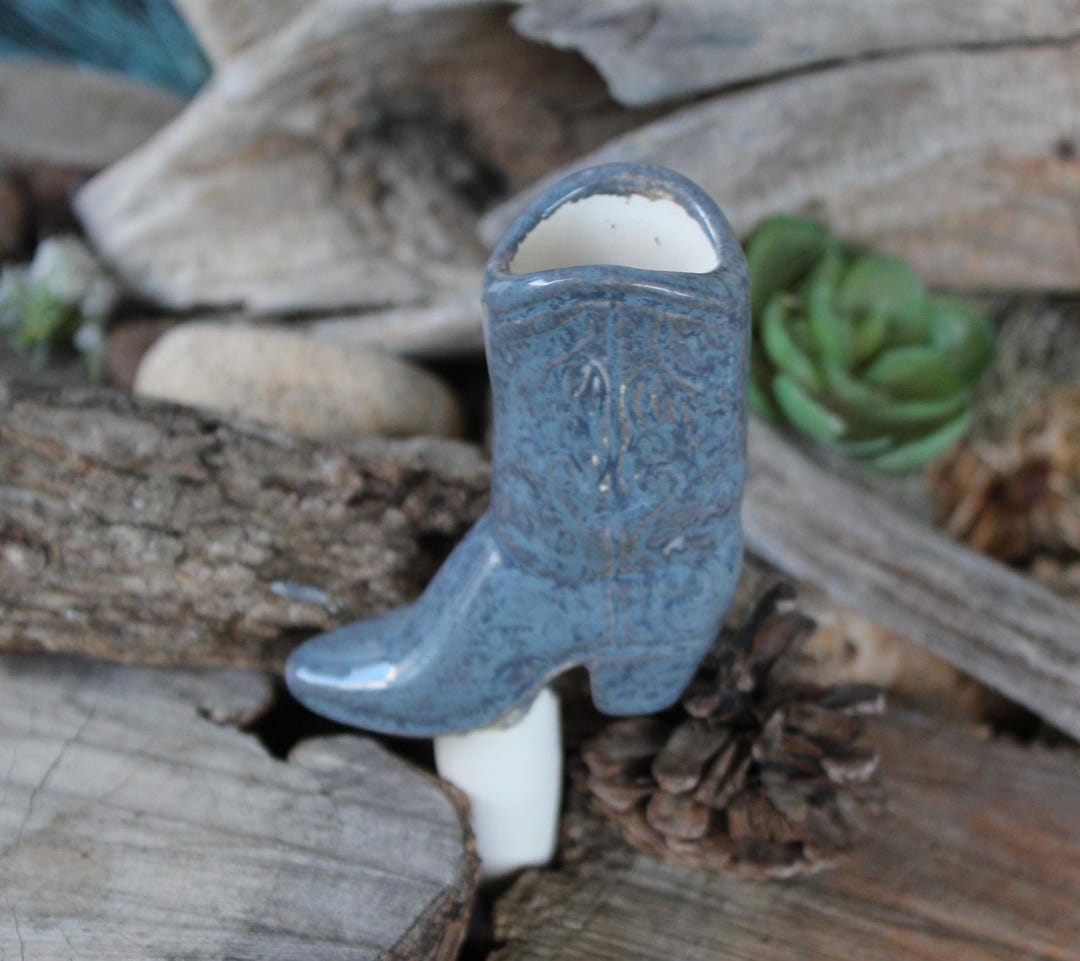 Vintage Western Cowboy Boot Water Tender Watering Stake Ceramic Water ...