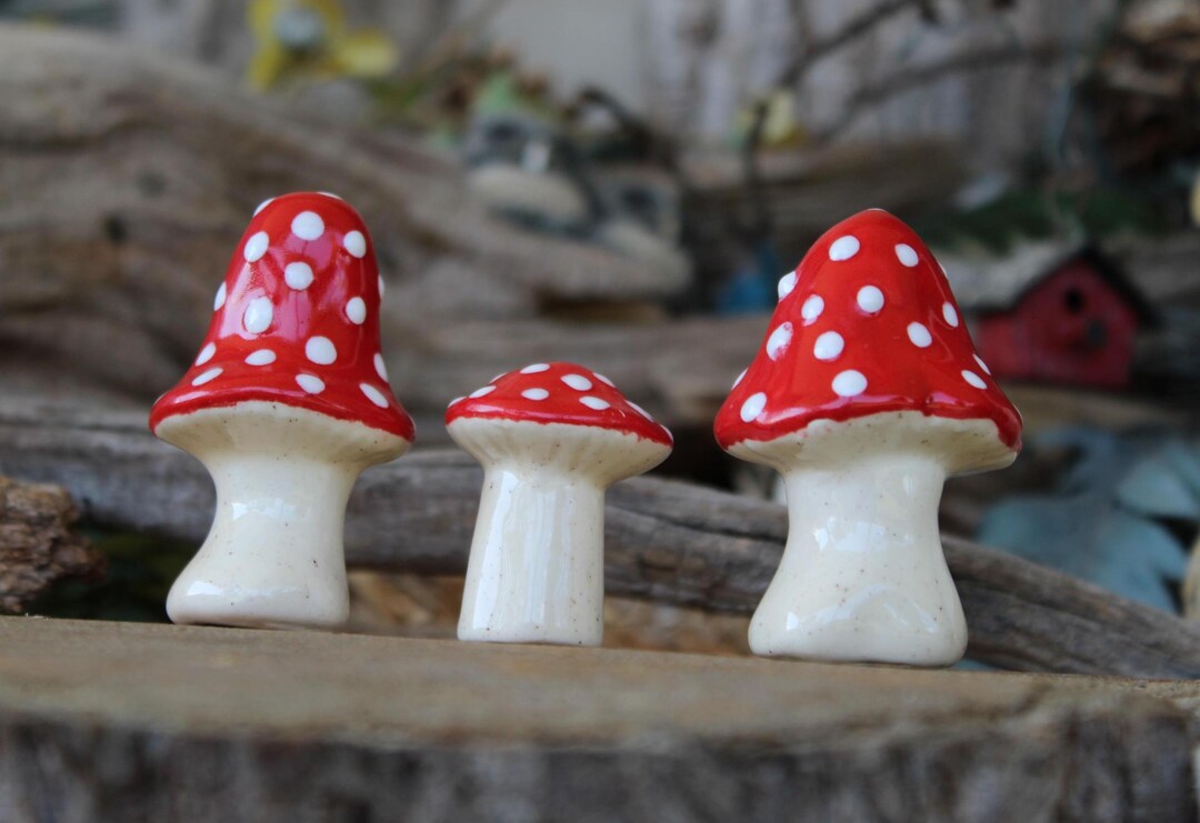 Mushroom Statue Home Grown Ceramic Shroom Fabulous Shroom Set of 3 Red ...