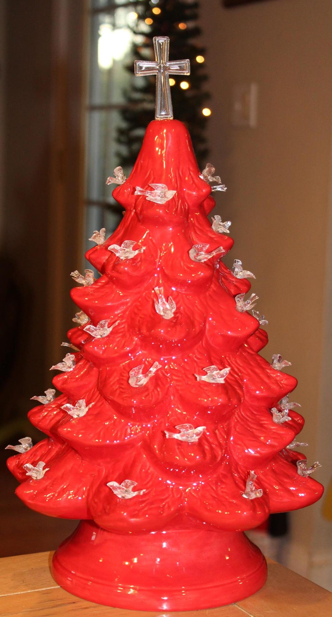 Ceramic Lighted Old Fashioned RED Christmas Tree 15" Tall - Traditional ...