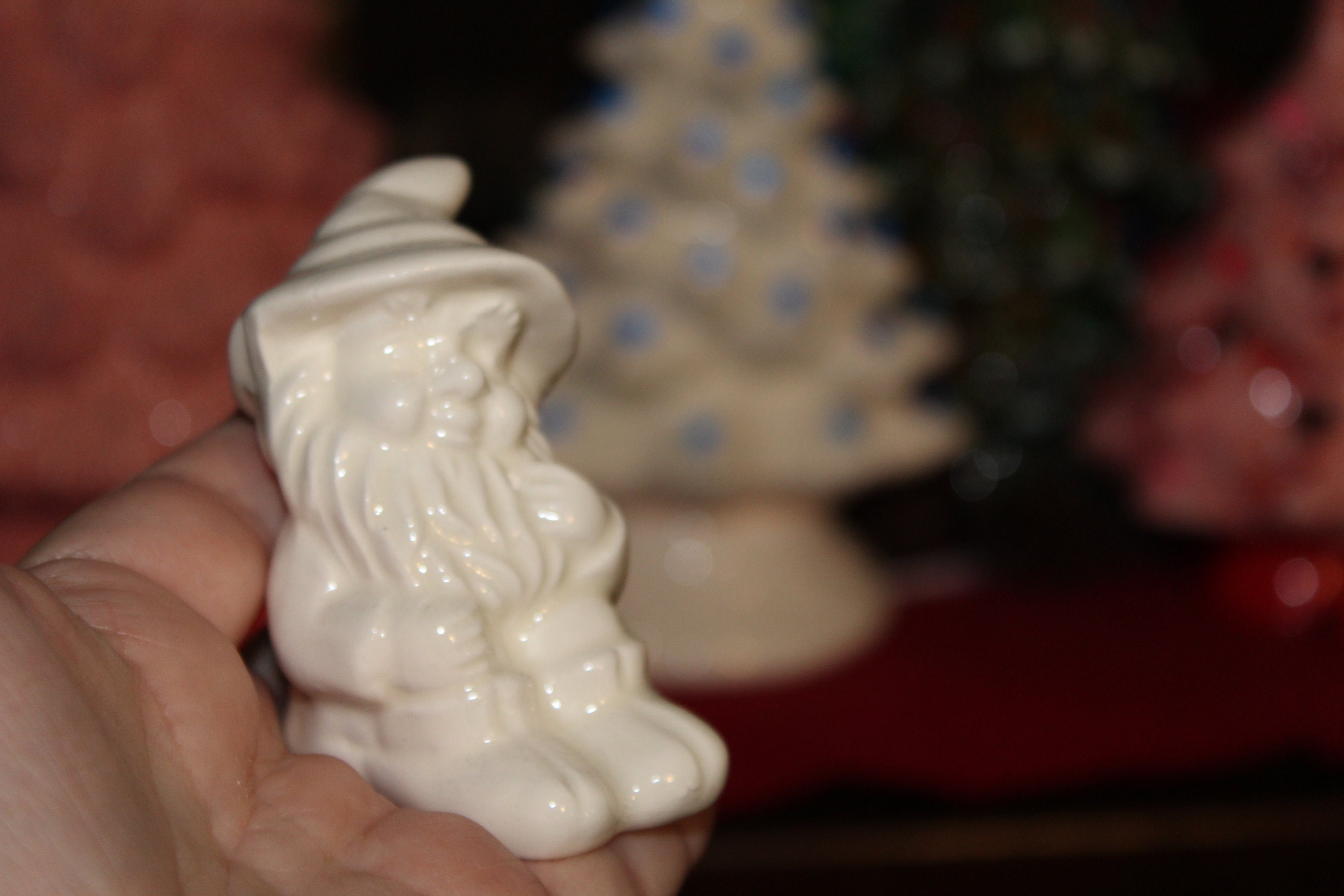 Miniature Garden Gnome SITTING White Glazed ceramic | Etsy