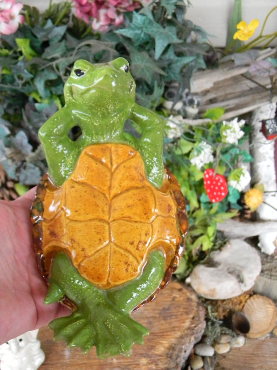 Turtle Garden Statue BOX TURTLE Glazed Pottery Shell - Ceramic - Etsy