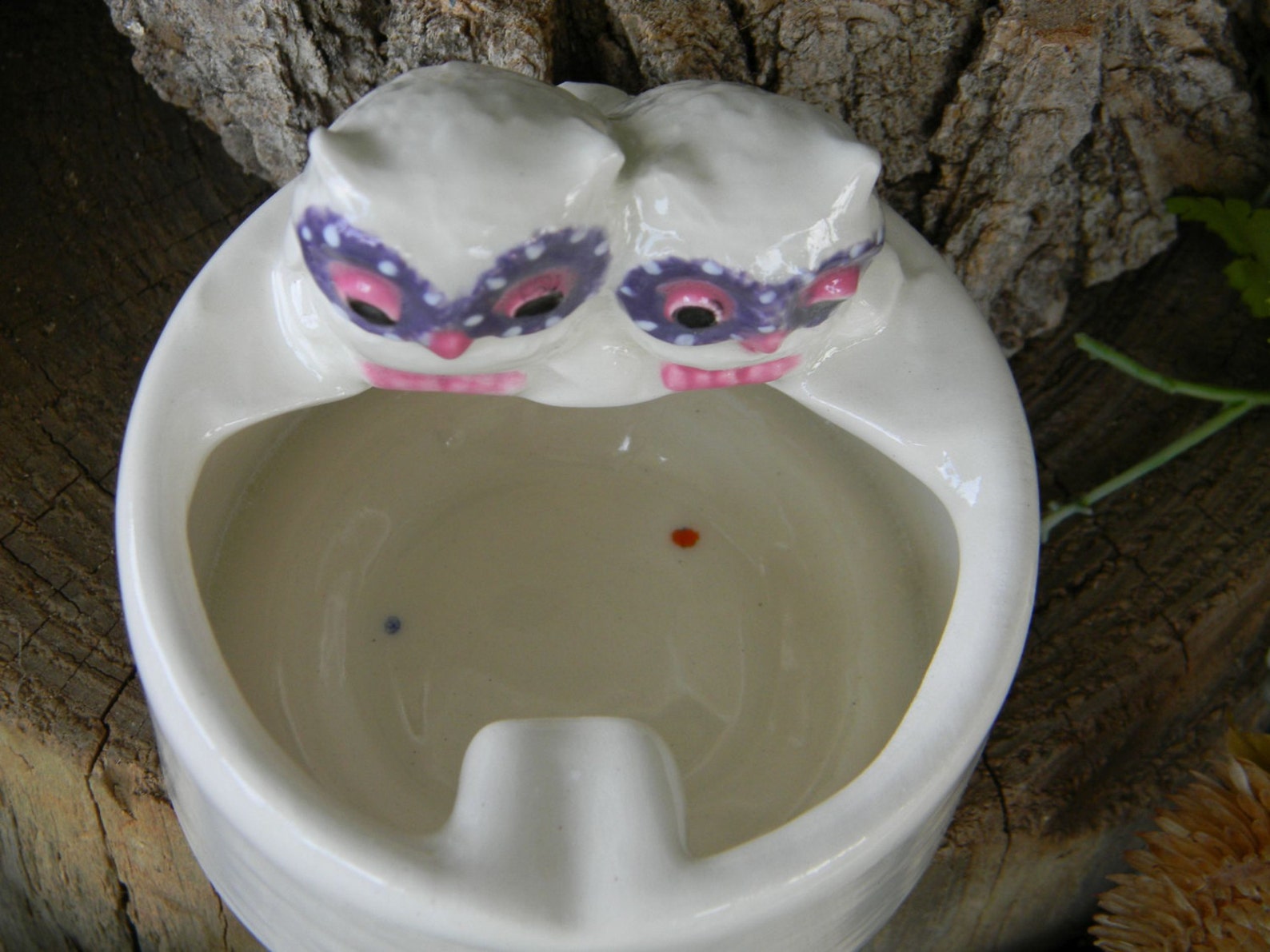Owl Ash Tray 2 Owls on a Log - Ash Tray or Change Holder - Ceramic ...