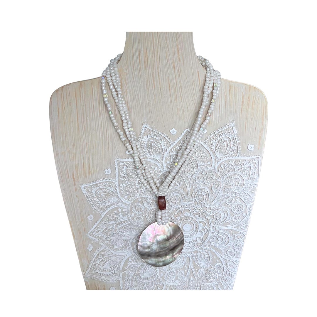 Vintage Signed Nina Ricci for Avon Beaded Shell Necklace Boho Beach ...