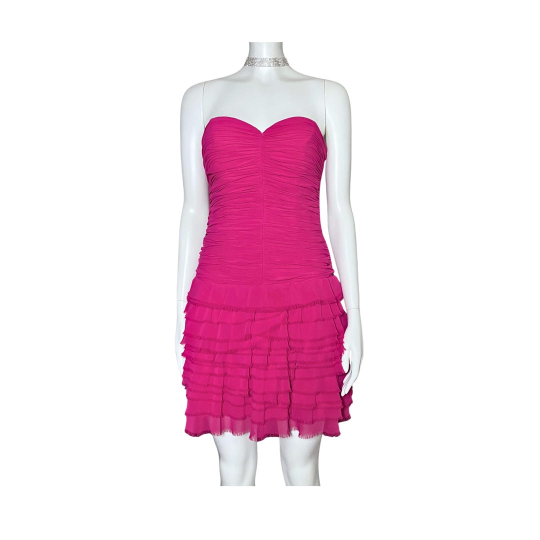 Vintage Y2K Hot Pink Hoco Cocktail Dress. Small. Ruched Fairy Ruffle ...