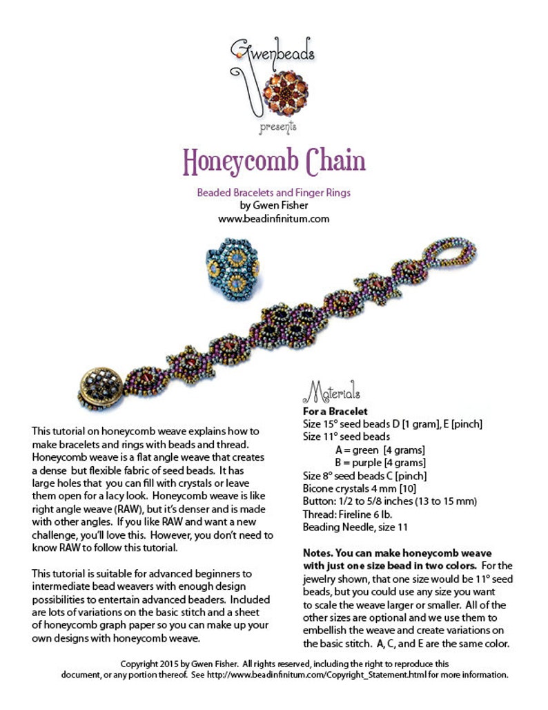 Tutorial Honeycomb Bracelet Ring Beaded Angle Weave With Button Clasp ...