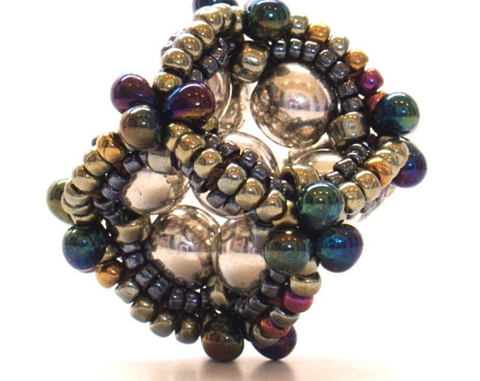 Ionic Cube Beaded Bead in Silver Gray Hematite and Blue - Etsy