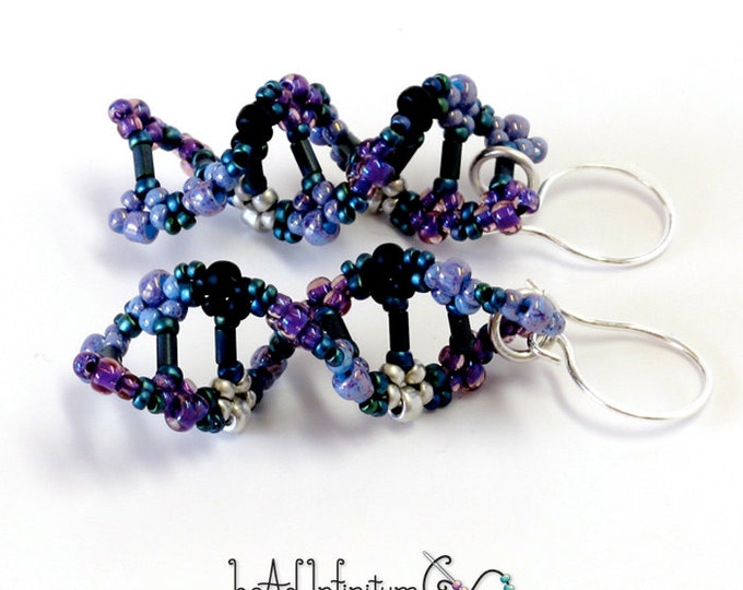 DNA Beaded Earrings in Aqua Purple Silver - Etsy
