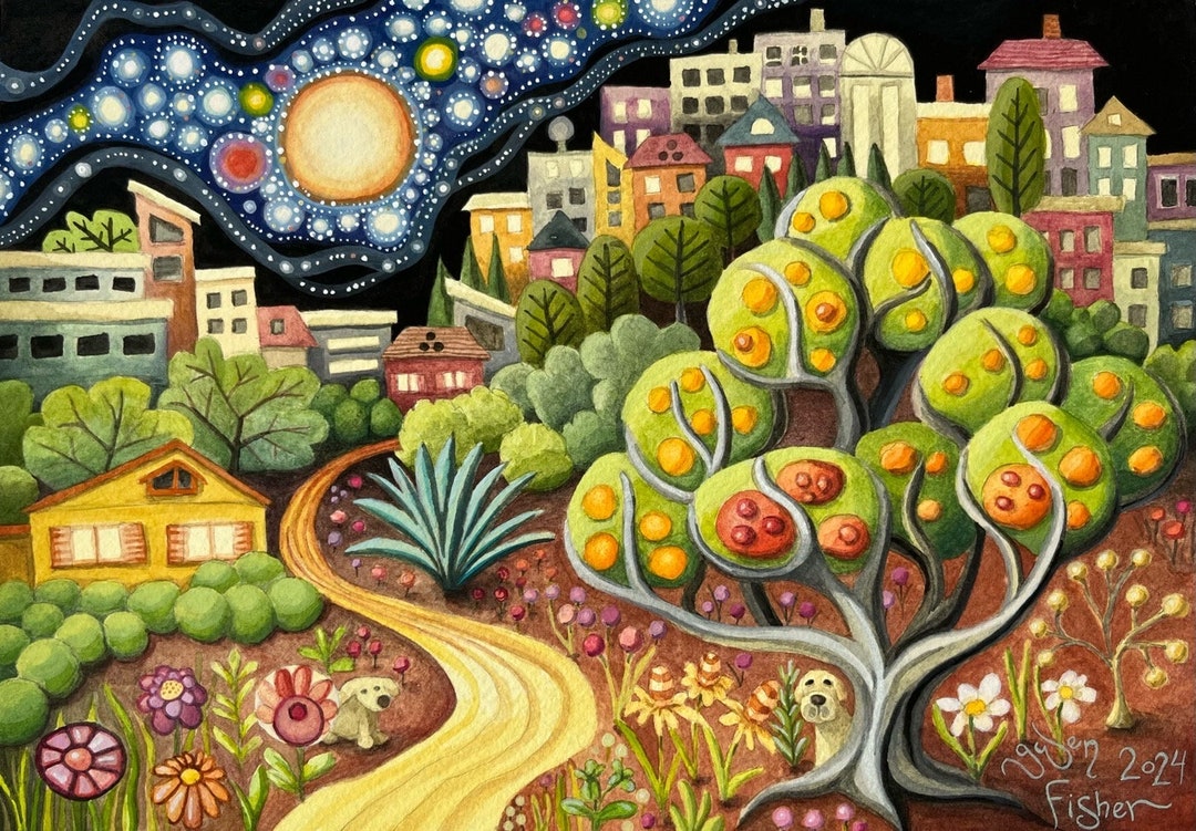 ORIGINAL Gouache Watercolor Painting Landscape the Big Fruit Tree - Etsy
