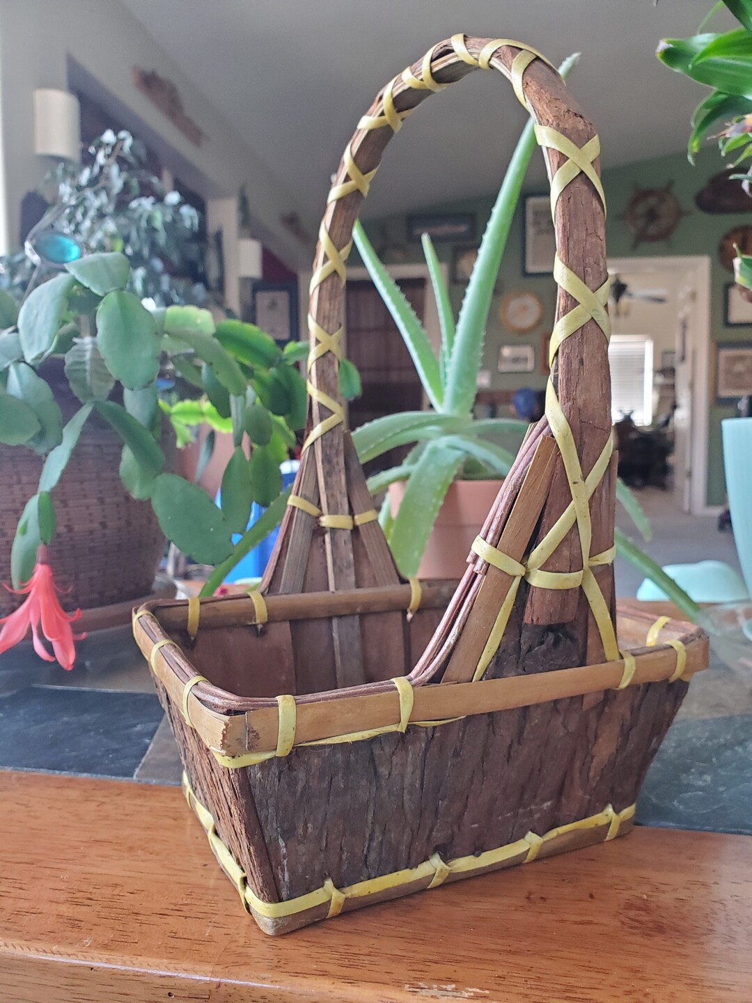 Vintage Basket - Tree Bark - Rustic Decor - Small Basket - Cabin ...