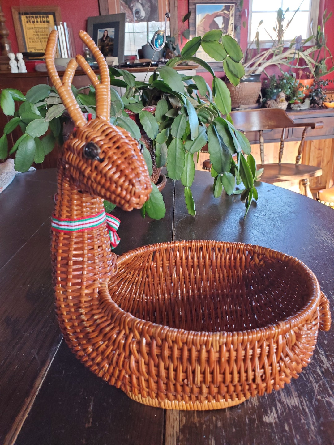Vintage Reindeer Basket - Woven Snicker Basket - Christmas Decor ...
