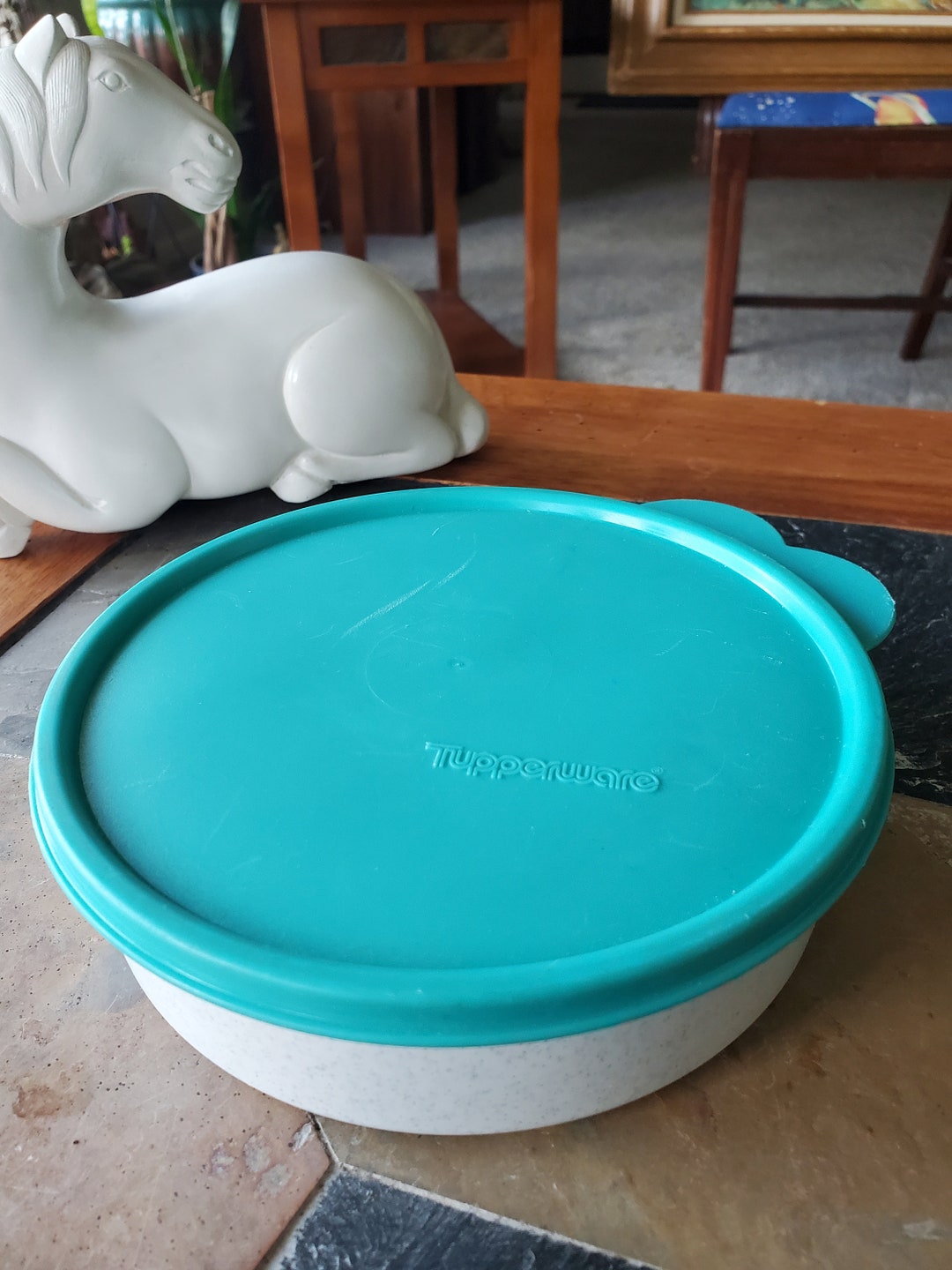 Vintage Tupperware Lidded Bowl - Flat Bowl With Lid - Teal and Grey ...