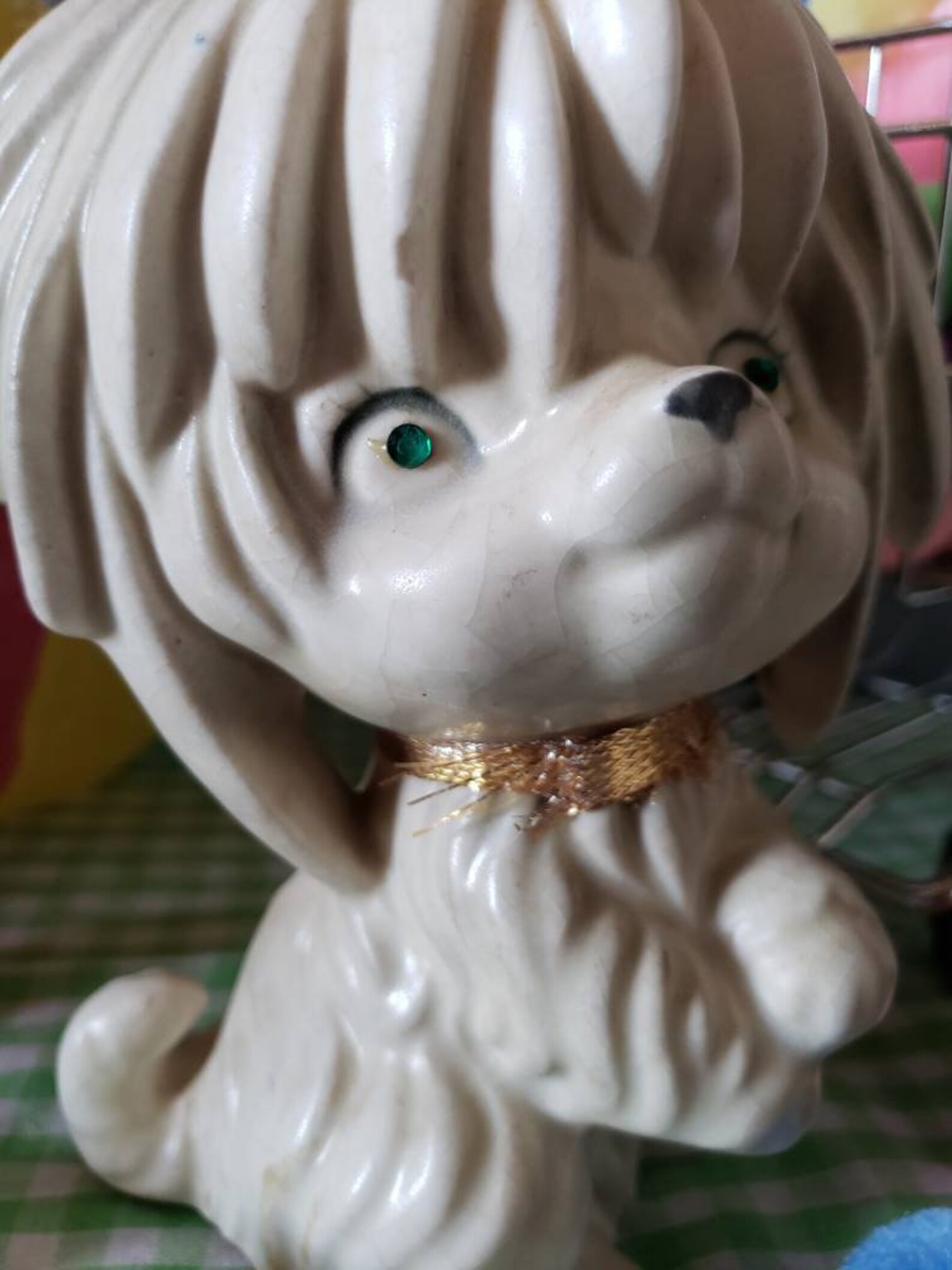 Vintage Ceramic Coin Bank Mop-Haired Shaggy Dog Green | Etsy