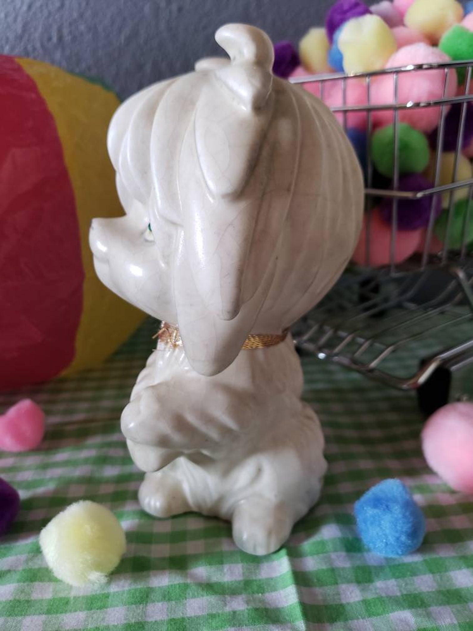 Vintage Ceramic Coin Bank Mop-Haired Shaggy Dog Green | Etsy